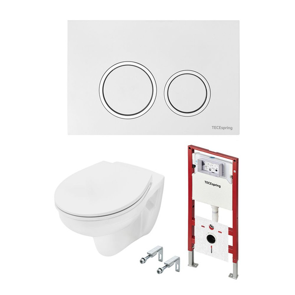 Комплект инсталляции TECEspring клавиша белый/хром + унитаз Basic, сиденье микролифт K955103WCB ...