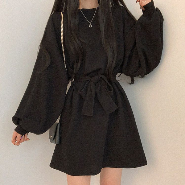 Платье Женский SARIWEN черный Длинный Хлопок, Лавсан Шнуровка, размер 50 Без застежки А-силуэт ...