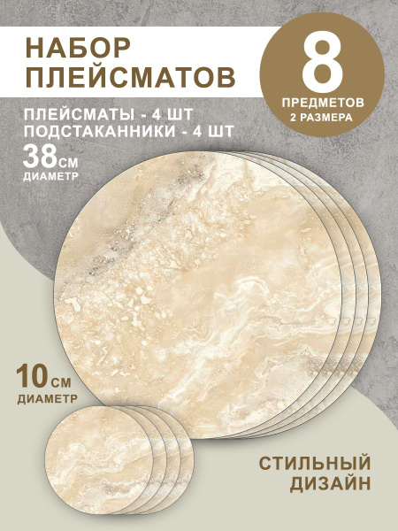 Салфетки сервировочные круглые, 38 см (4 шт) / Подстаканники ...