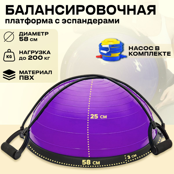Балансировочная платформа босу полусфера BOSU для фитнеса, 58 см купить ...