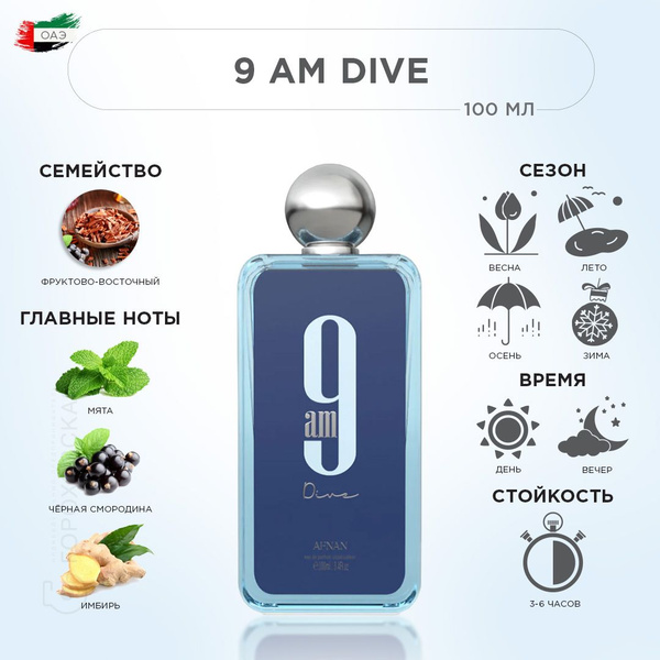 Afnan 9 am pm Dive Вода парфюмерная 100 мл (1581316463)
