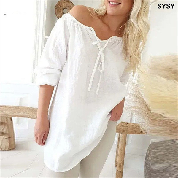 Рубашка Женский белый Длинный Политекс Воротник Разноцветный, размер 52 ...