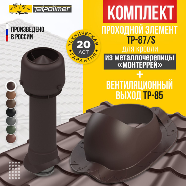 Комплект вентиляционный выход TP-85.125/160/700 с утеплителем +проходной элемент 87/S для кровли ...