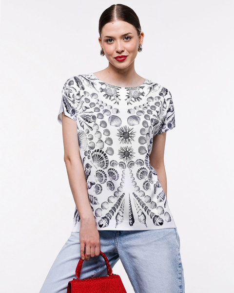 Футболка SAHAR art lab, размер 48, цвет белый, черный, 60% вискоза, 35% полиэстер, 5% спандекс ...