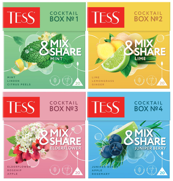 Чайный напиток в пирамидках Tess Cocktail Box набор из 4х видов по 20 ...