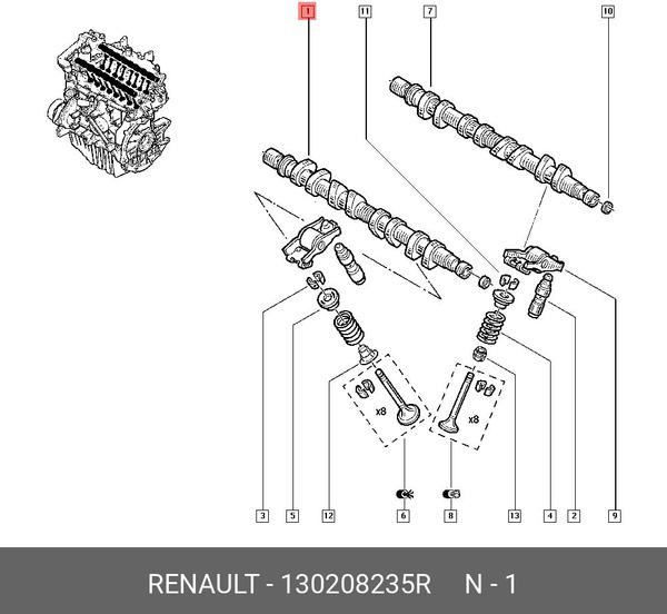 Распредвал Renault Duster, Nissan Terrano 2,0 F4R впуск 130208235R ...