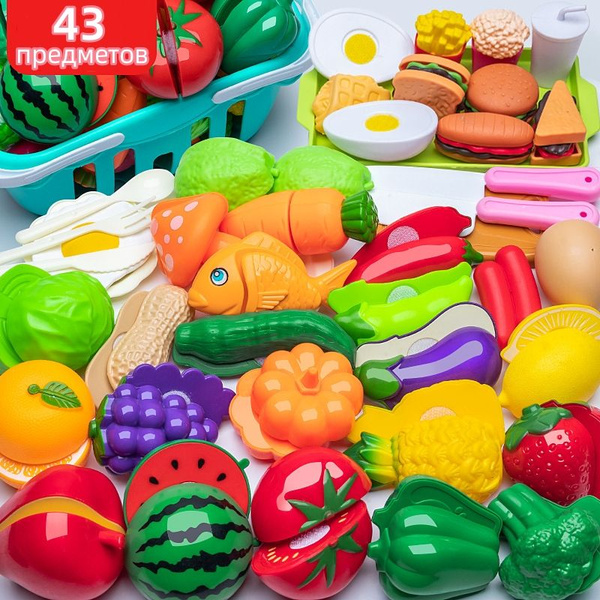 Игровой набор игрушечные продукты, овощи и фрукты на липучках, 43 ...