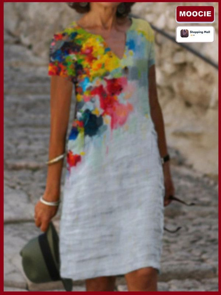 Женское платье средней длины со свободной юбкой из хлопка и льна ...