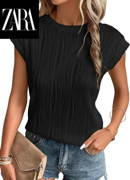 Футболка Женский Zara черный Короткий, размер 46 Терилен Повседневный, рост 155-180 купить c ...