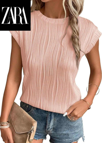 Футболка Женский Zara розовый Короткий, размер 46 Лавсан Повседневный, рост 155-180 купить c ...