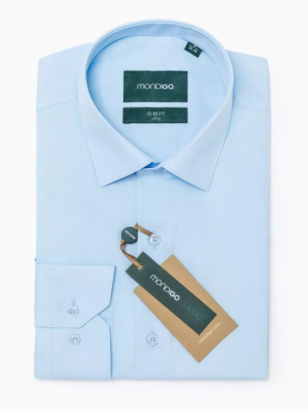 Рубашка Мужской Mondigo голубой Длинный Хлопок, Полиэстер Воротник Однотонный, размер 48, 50 ...