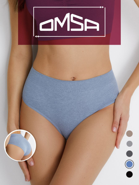Трусы Женский Omsa слипы Микрофибра джинсовый меланж, размер 46, 48 Высокая Китай Повседневный ...