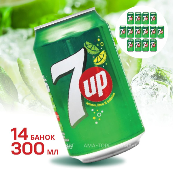 Газированный напиток 7Up Лимон, лайм / Афганистан, 300 мл х 14 банок ...