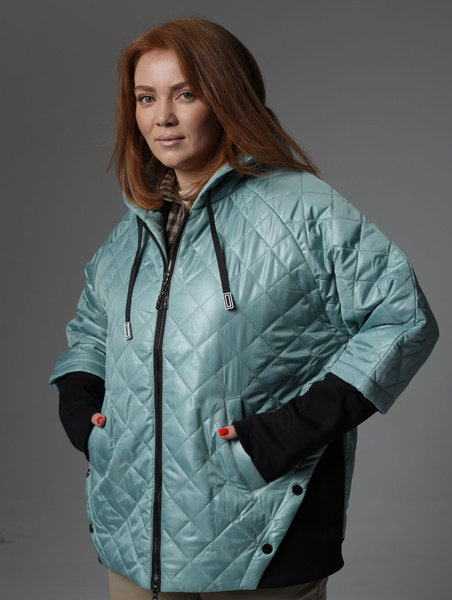 Куртка Женский Jyldyz Манжеты светло-зеленый капюшон Плащевка, размер 62 Длинный Демисезон ...