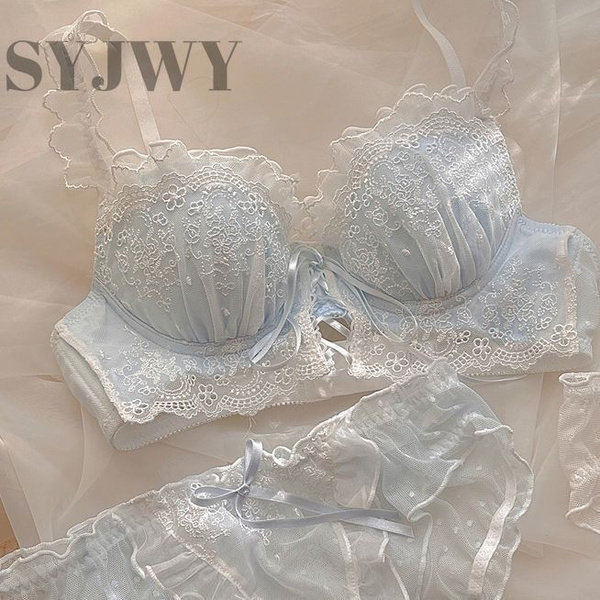 Комплект белья Женский SYJWY синий Пряжка, Эластичная бралетт Полиэфирное волокно Пряжки, Погоны ...