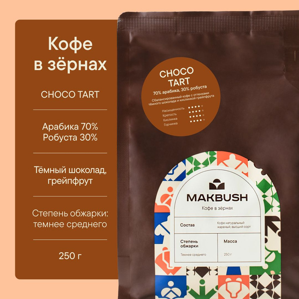 Кофе в зернах MakBush CHOCO TART 250 г, Арабика 70% и Робуста 30% ...