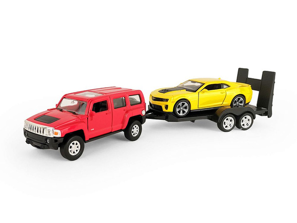 Игрушечные машинки Welly Hummer H3, Chevrolet Camaro ZL1, с прицепом, 2 ...