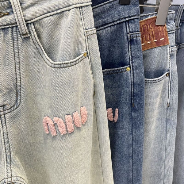 Джинсы Мужской Женский Miu Miu разноцветный Джинс Хлопок размер 42 Молния Пряжка Средняя