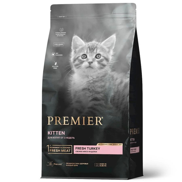 Premier Cat Turkey Kitten сухой корм для котят и кормящих или беременных кошек, свежее мясо ...