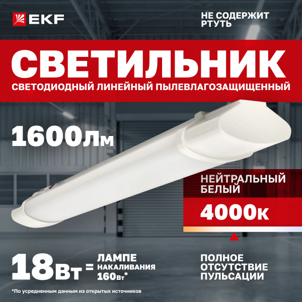 Линейный светильник светодиодный, пылевлагозащищенный промышленный; ДСП ...