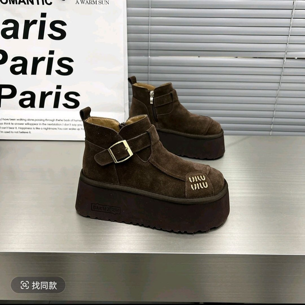 Ботинки Женский Miu Miu кофе размер 38 Зима Молния Платформа Вышивка Италия купить C доставкой