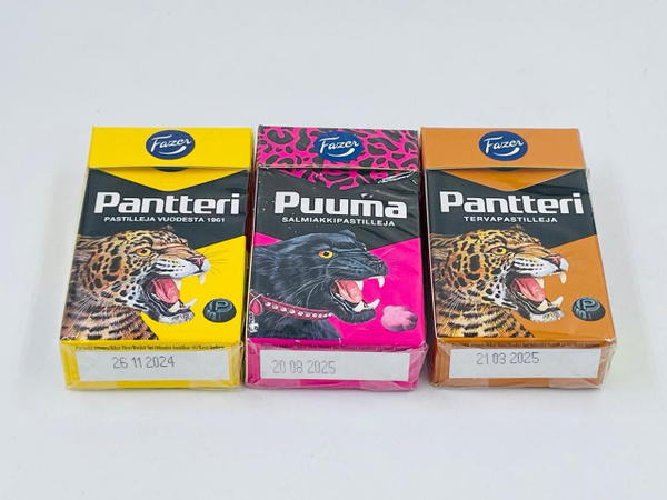 Пастилки лакричные с салмиакком (3 шт по 38 г) Fazer Pantteri и Puuma ...