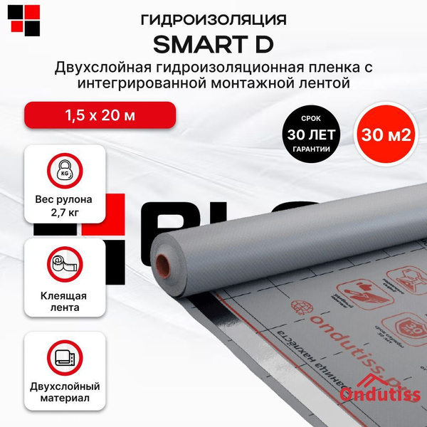 Гидроизоляция ONDUTISS SMART D 30м2 / Гидроизоляционная пленка Ондутис Смарт Д с интегрированной ...