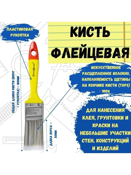 Кисть малярная кисточка плоская флейцевая для краски 38 мм купить на ...