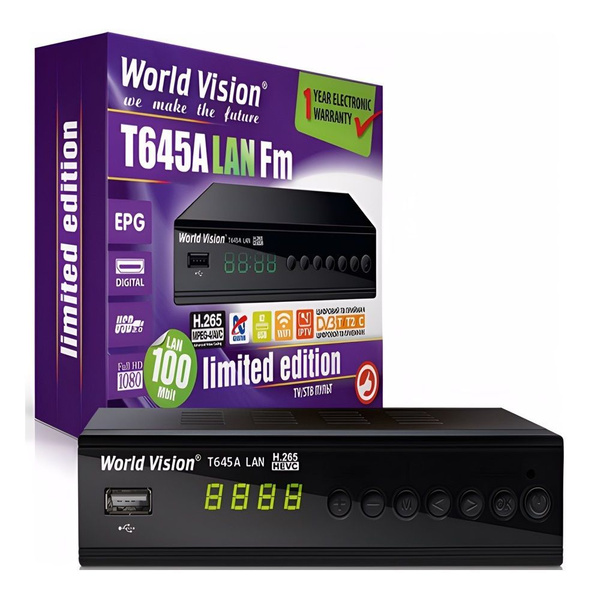 Цифровая приставка World Vision T645A LAN Fm (DVB-T2+DVB-C, IPTV, YouTube, обучаемый ПДУ) купить ...