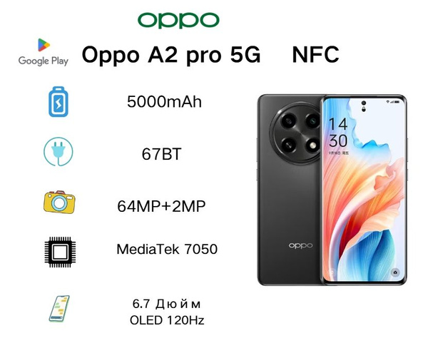 Смартфон OPPO A2 pro 5G/3 512 ГБ 12 ГБ Черный OLED/AMOLED 2 SIM купить ...