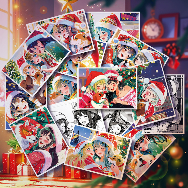 Наклейки Аниме. Новогодние наклейки с аниме девушками, котятами и ...