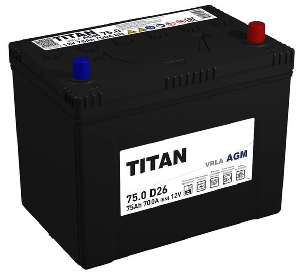 Аккумулятор автомобильный TITAN AGM ASIA 75 А/ч 700 А обр. пол. Азия ...
