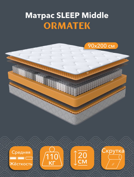Матрас Орматек SLEEP Classic, С зональным пружинным блоком, 90x200 см ...
