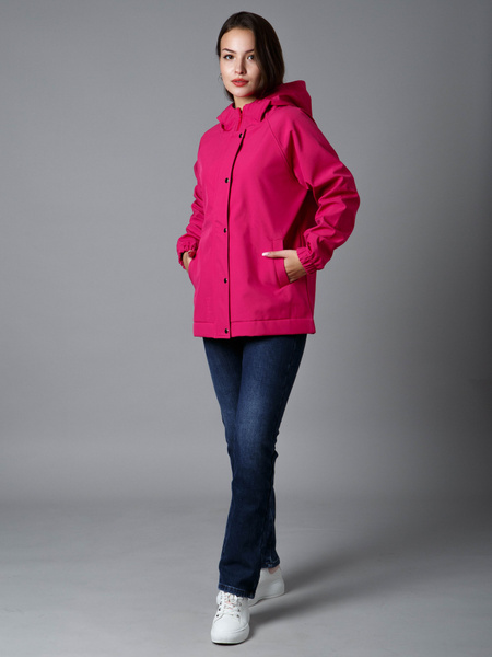 Ветровка Женский SangerSTYLE Карманы фуксия капюшон Softshell, размер 44 Длинный Демисезон ...