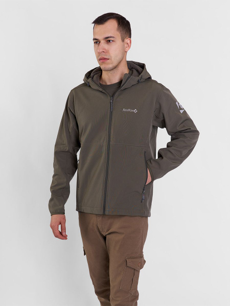Куртка Мужской RedFox Светоотражающие элементы, Молния темно-оливковый капюшон Softshell ...