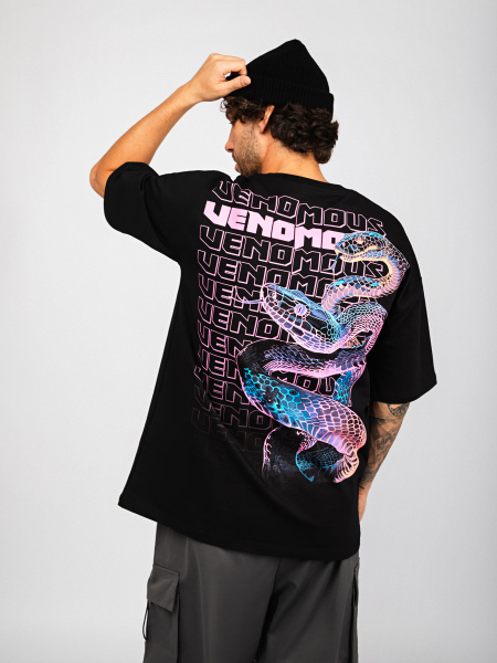 Футболка Мужской KyKy wear черный Короткий, размер 48, 52 Хлопок, Эластан Анималистический ...