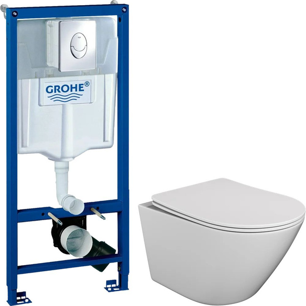 Комплект Унитаз подвесной STWORKI Левангер S07401WH безободковый, с микролифтом, глянцевый белый ...