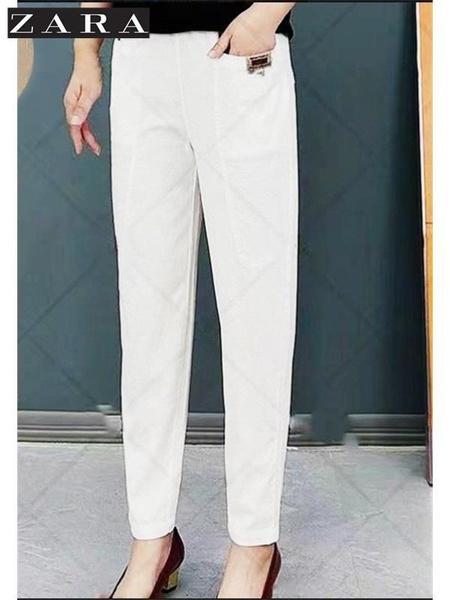 Брюки Женский Zara классические, широкие белый Хлопок Повседневный, размер 48 Эластичная ...