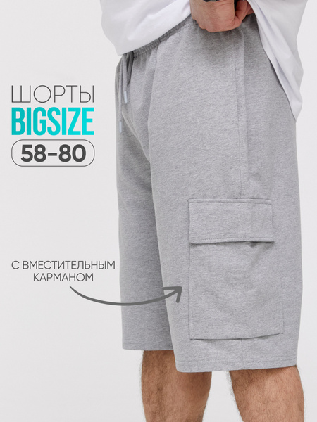 Шорты Мужской MR. BIGMAN Повседневный серый, размер 60 Хлопок, Полиэстер Резинка, Завязки ...