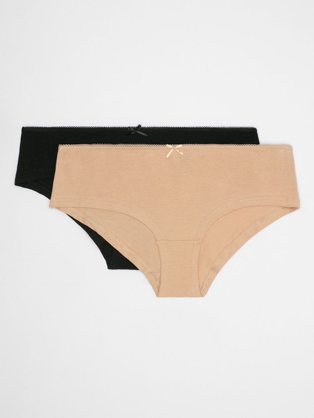 Комплект трусов Женский OVS хипстеры Хлопок, Эластан черный, бежевый, размер 42, 44 Средняя ...