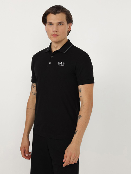 Поло Мужской EA7 черный, размер 46, 48 Хлопок Логотип Повседневный Китай купить c доставкой на ...