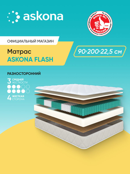 Матрас ASKONA flash, Независимые пружины, 90x200 см купить c доставкой на OZON по низкой цене ...