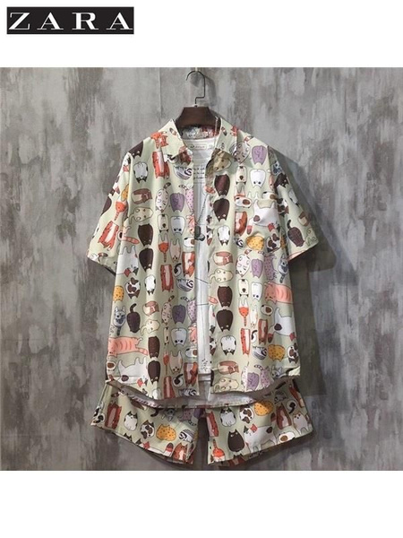 Комплект одежды Мужской Zara Пляжный двойка, с шортами зеленый, размер 46 Политекс Разноцветный ...