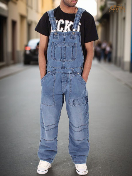 Полукомбинезон рабочий Мужской KERNA, размер 56 светло-синий Джинс Пряжка Карманы На любой сезон ...