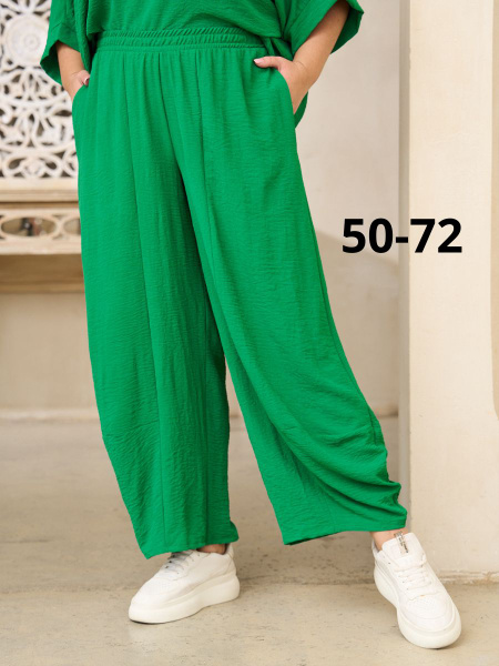 Брюки Женский SPARADA широкие зеленый Смесовая ткань Повседневный, размер 54, 56 Резинка ...