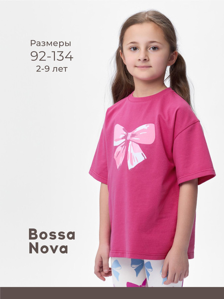 Футболка Девочки Bossa Nova фуксия Короткий, размер 104 Супрем, Хлопок Банты свободный ...