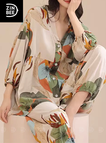 Пижама Женский ZinBee Вискоза, размер 54, 56 Разноцветный, Цветочный бежевый, зеленый Три ...