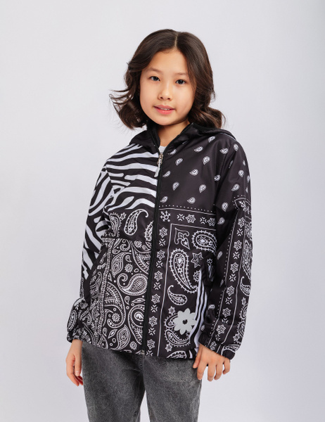Ветровка Девочки KyKy wear Светоотражающие элементы черный, белый стойка Полиэстер, размер 140 ...