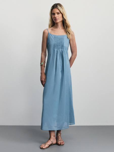 Платье Женский Zarina бирюзовый годе Повседневный Без рукавов Хлопок, размер 48 Молния ...