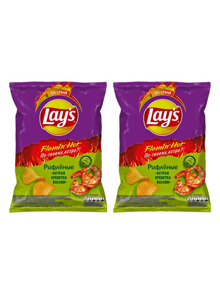 Чипсы картофельные Lay's Flamin Hot Рифленые острая креветка с васаби, 2 уп по 105 гр купить на ...